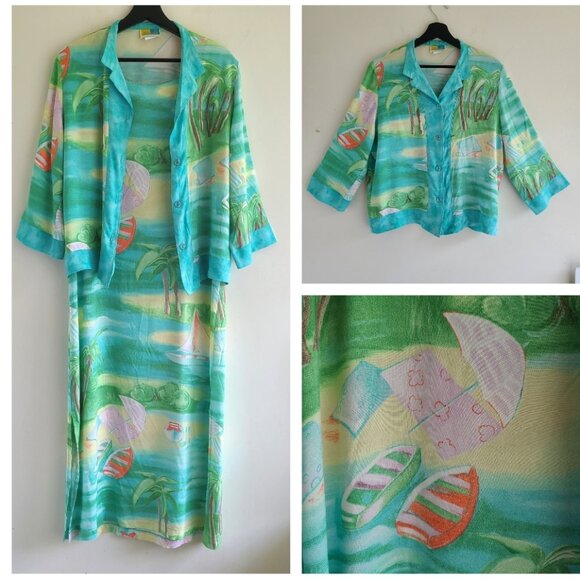 Vintage | Dresses | Vintage 9s Beach Midi Dress Shirt Set Tag Sz L ...